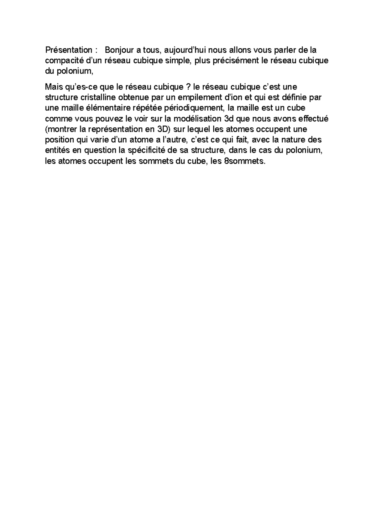 Présentation : Compacité du Réseau Cubique du Polonium en Enseignement ...