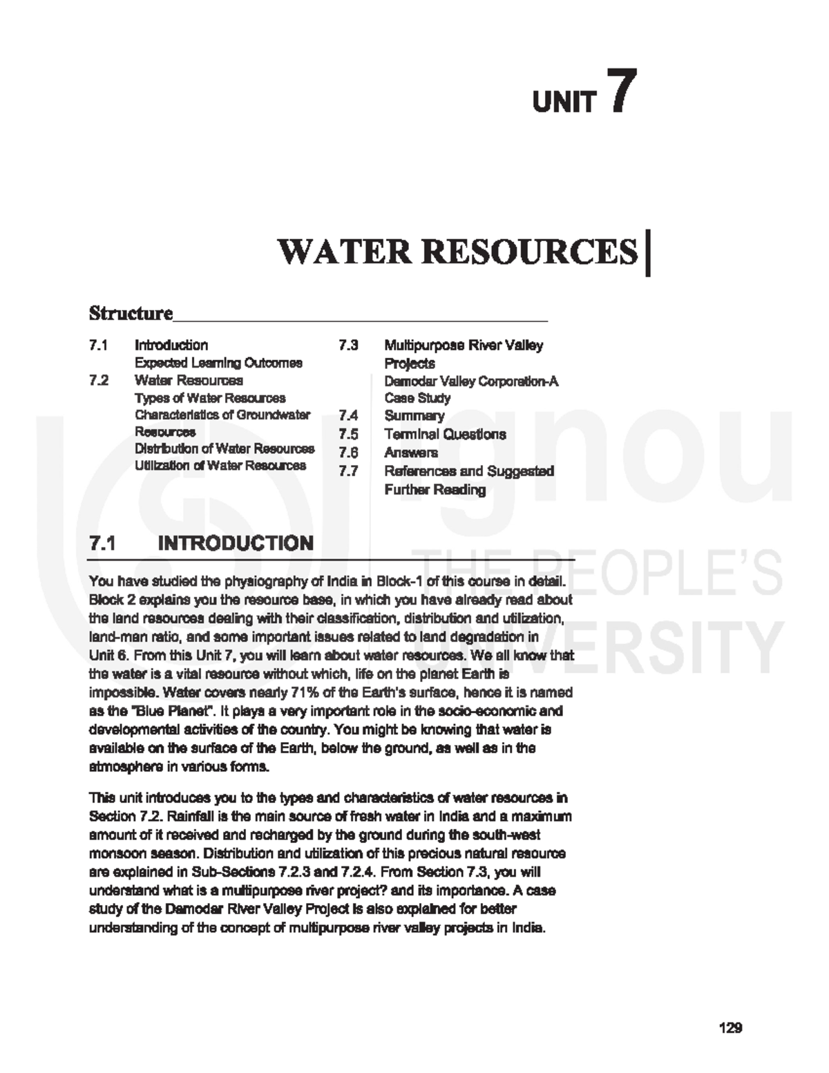 Unit-7 - land resources - UNIT 7 WATER RESOURCES Structure 7 ...