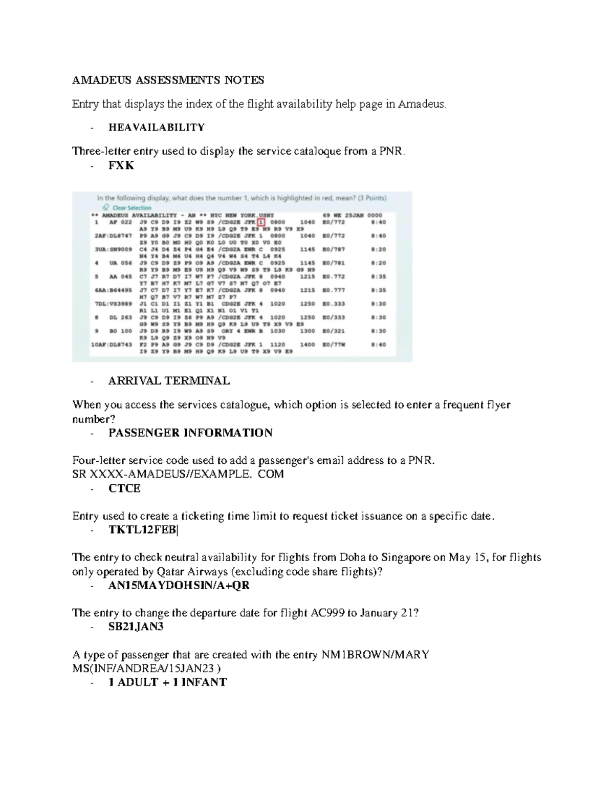 Amadeus Assessment Notes - Essential Flight Entries and Codes - Studocu