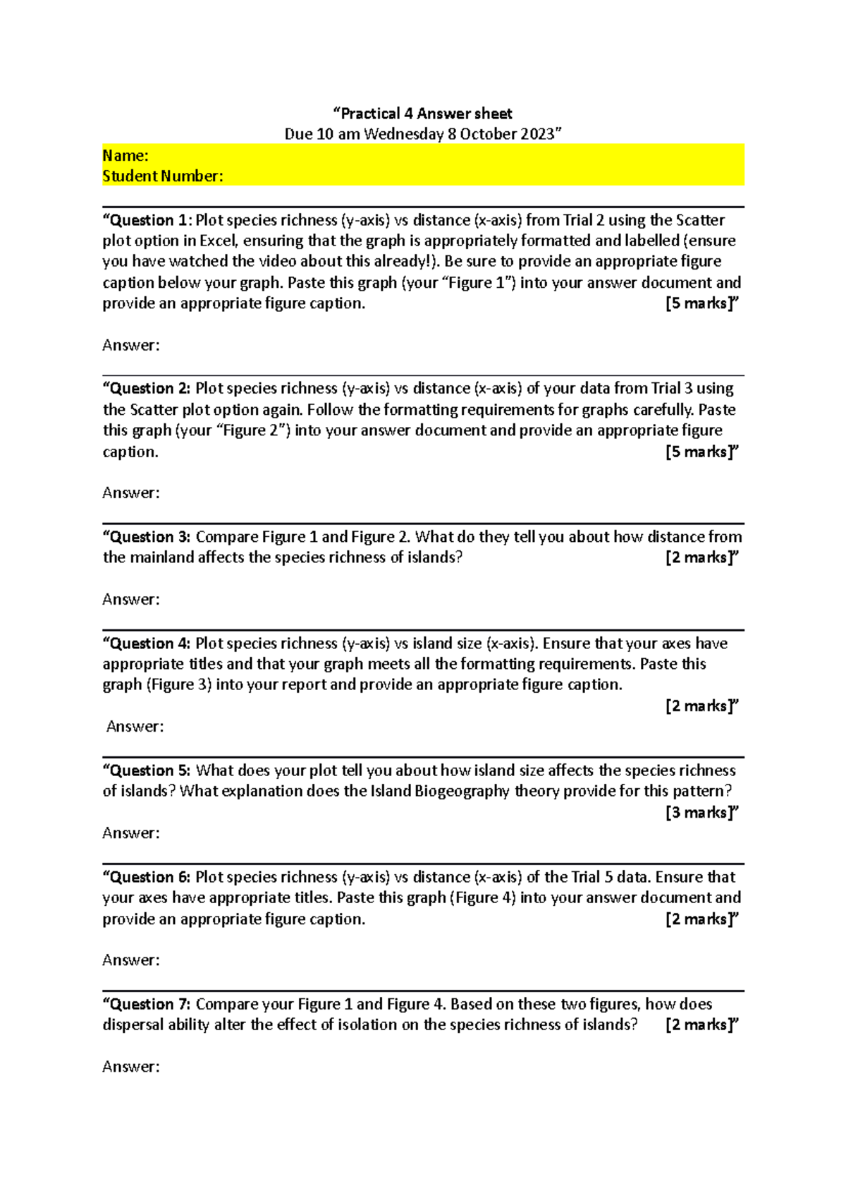 Practical 4 Answer sheet (2023) - “Practical 4 Answer sheet Due 10 am ...