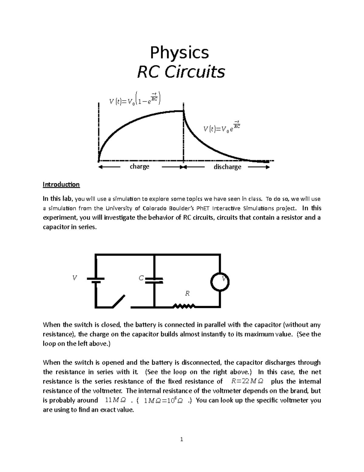 Lab on RC Circuits: Exploring Charge and Discharge Behavior - Studocu