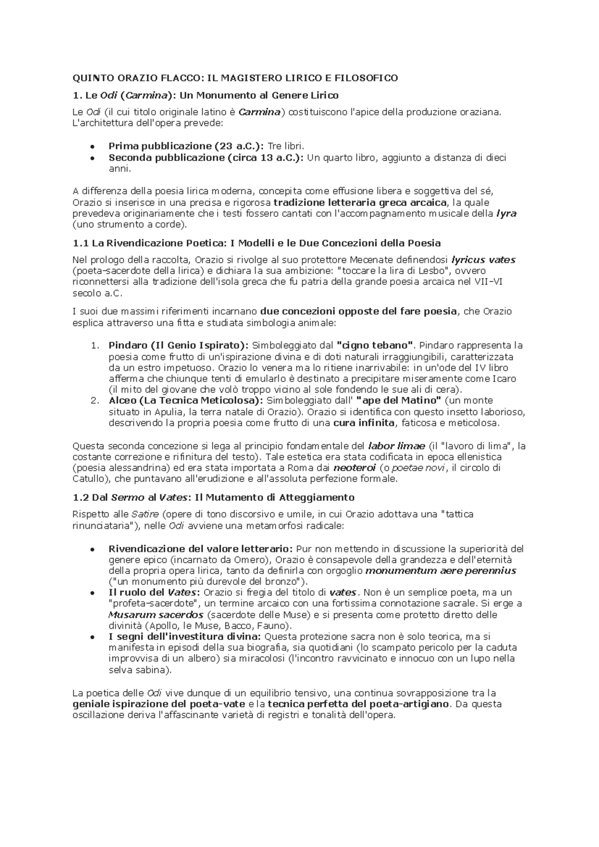 ODI - Analisi delle Odi di Orazio: Lirica e Filosofia - Studocu