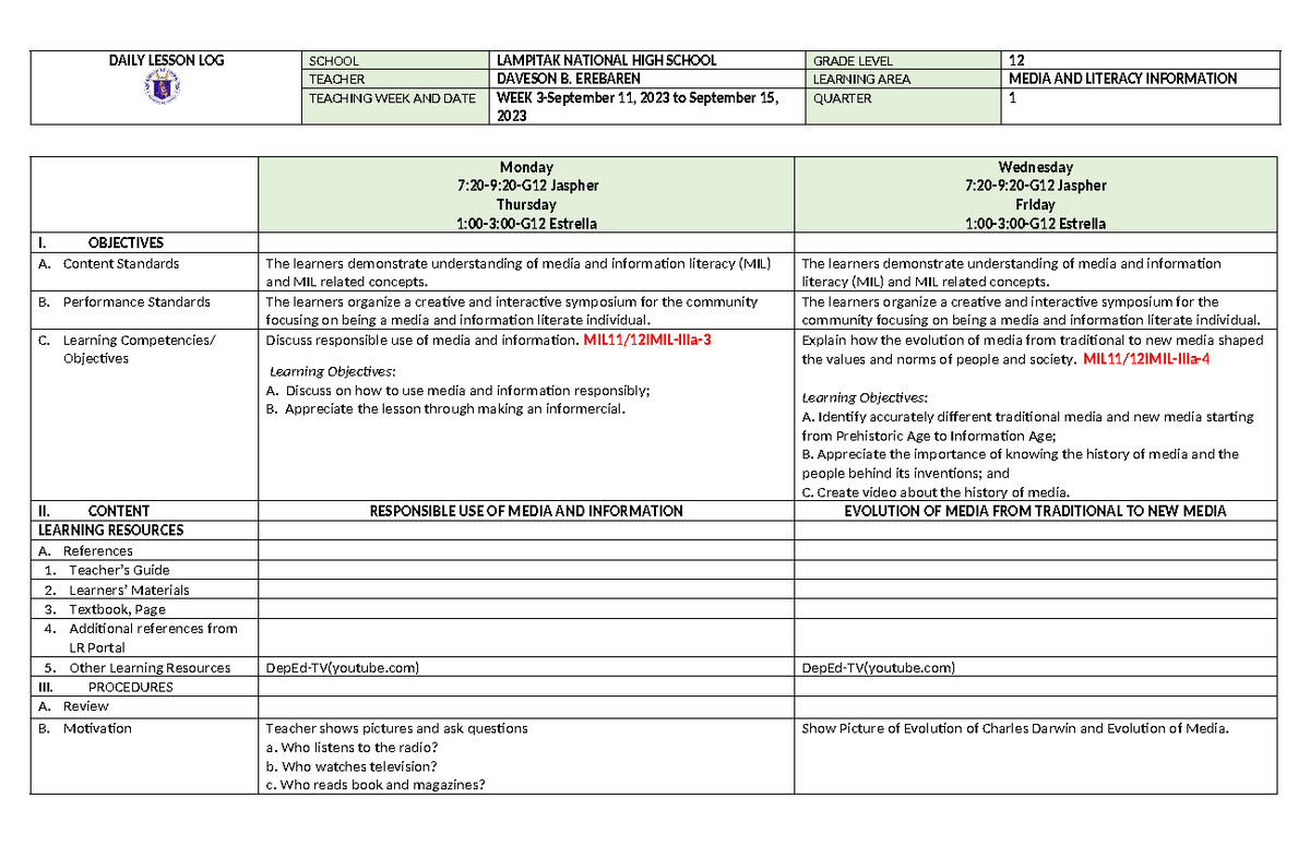 Lesson 3 - Media Literacy & Responsible Media Use (G12) - Studocu