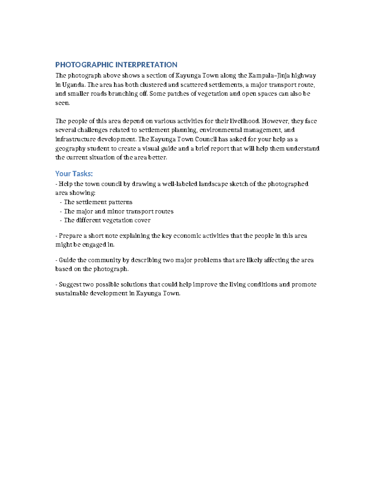 GEOG 101: Photographic Interpretation of Kayunga Town - Studocu