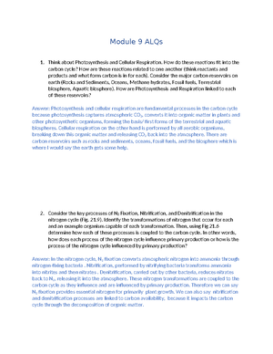 Module 9 ALQs-1 - alq 9 - Module 9 ALQs 1. Think about Photosynthesis ...