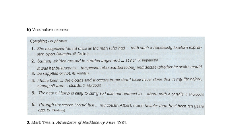 Vocabulary Exercise - Exercice L2S3: Mark Twain's Huckleberry Finn ...