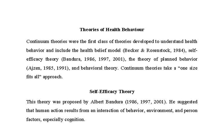 Theories of Health Behavior: Continuum and Planned Behavior Models ...