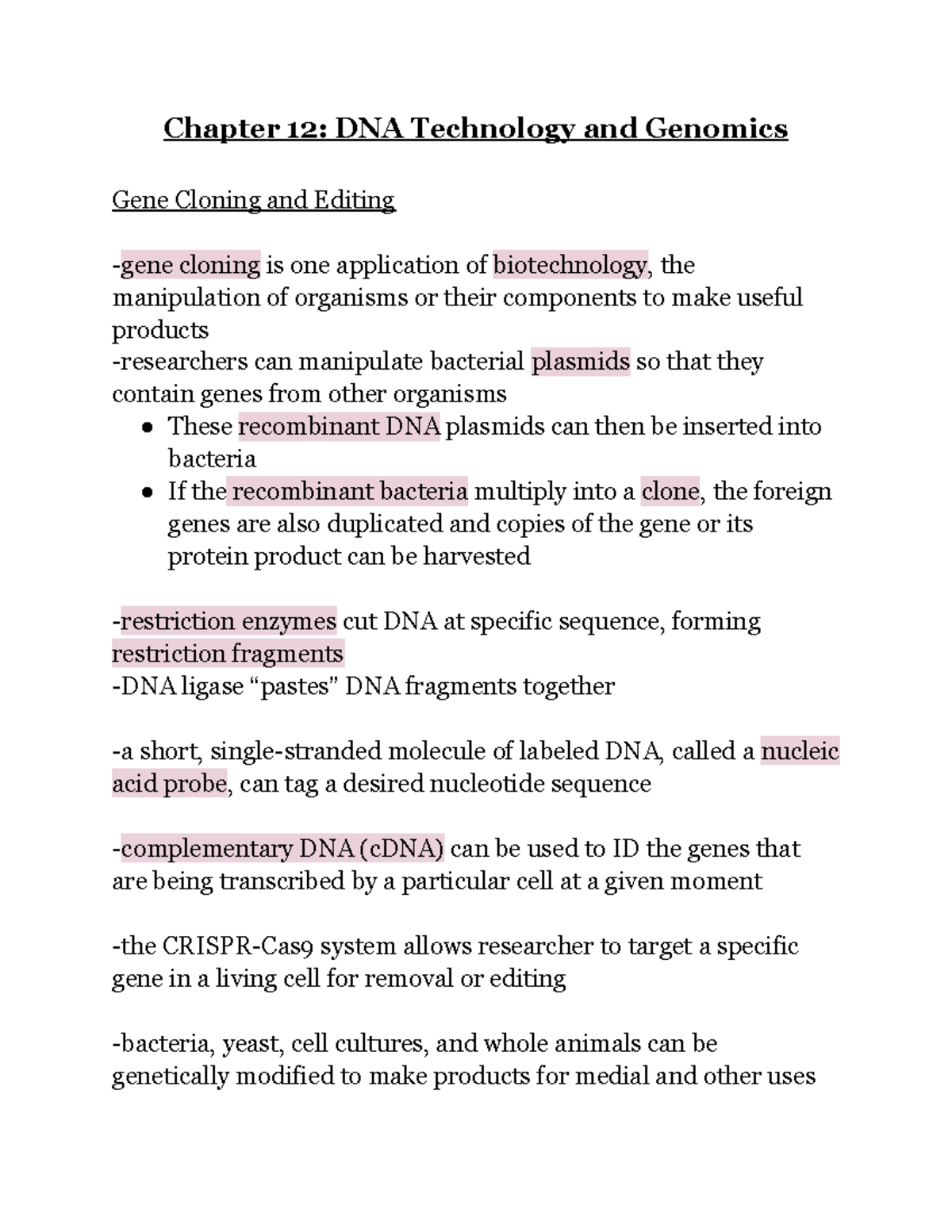 Chapter 12: Exploring DNA Tech & Genomics Applications - Studocu