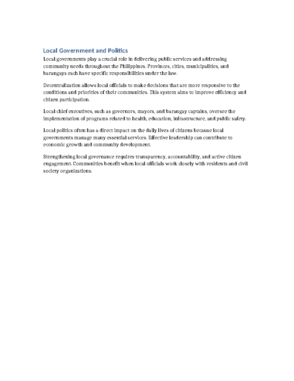 Local Government and Politics in the Philippines: A Study Document 4 ...