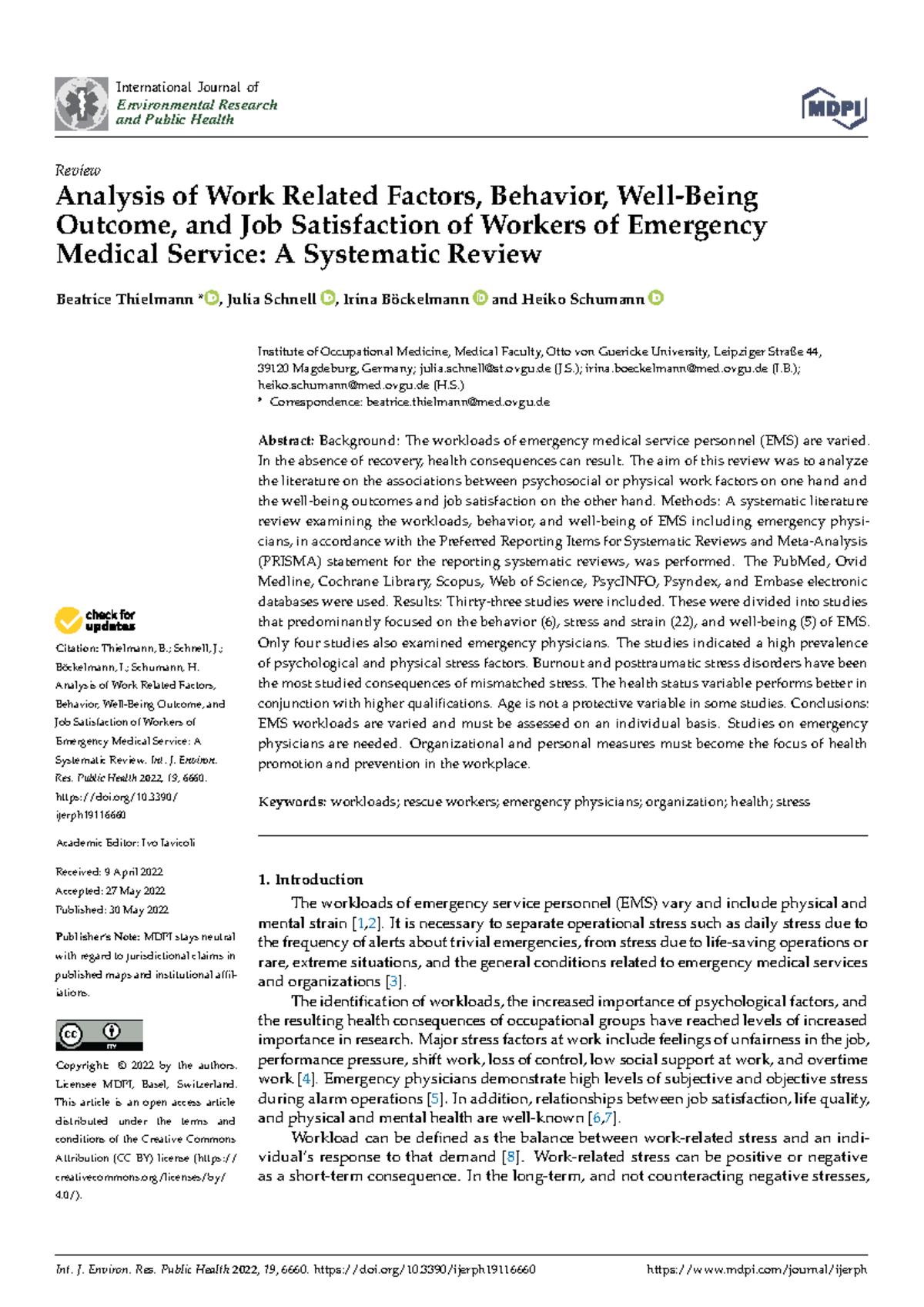 Analysis of Work-Related Factors and Job Satisfaction in EMS: A ...