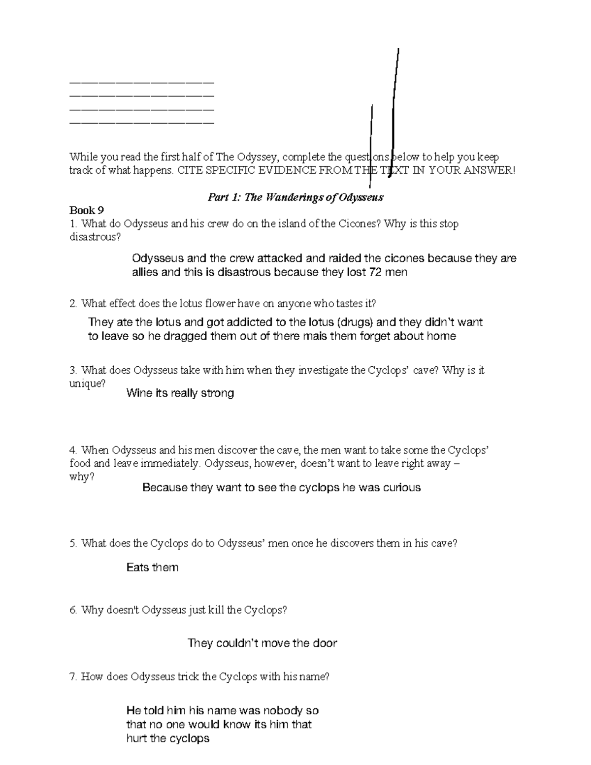 Odyssey (ENG 101) Part I Study Guide Questions and Answers - Studocu