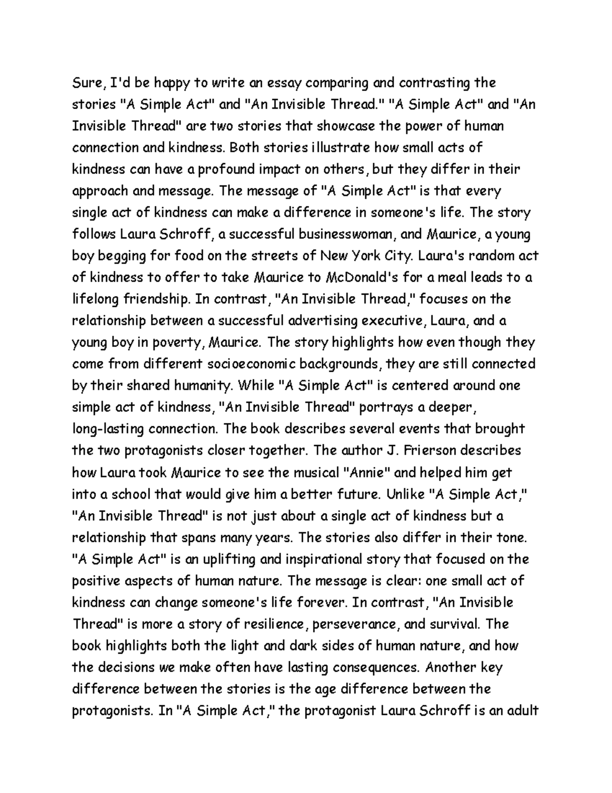 Comparative Essay: "A Simple Act" vs. "An Invisible Thread" - Studocu