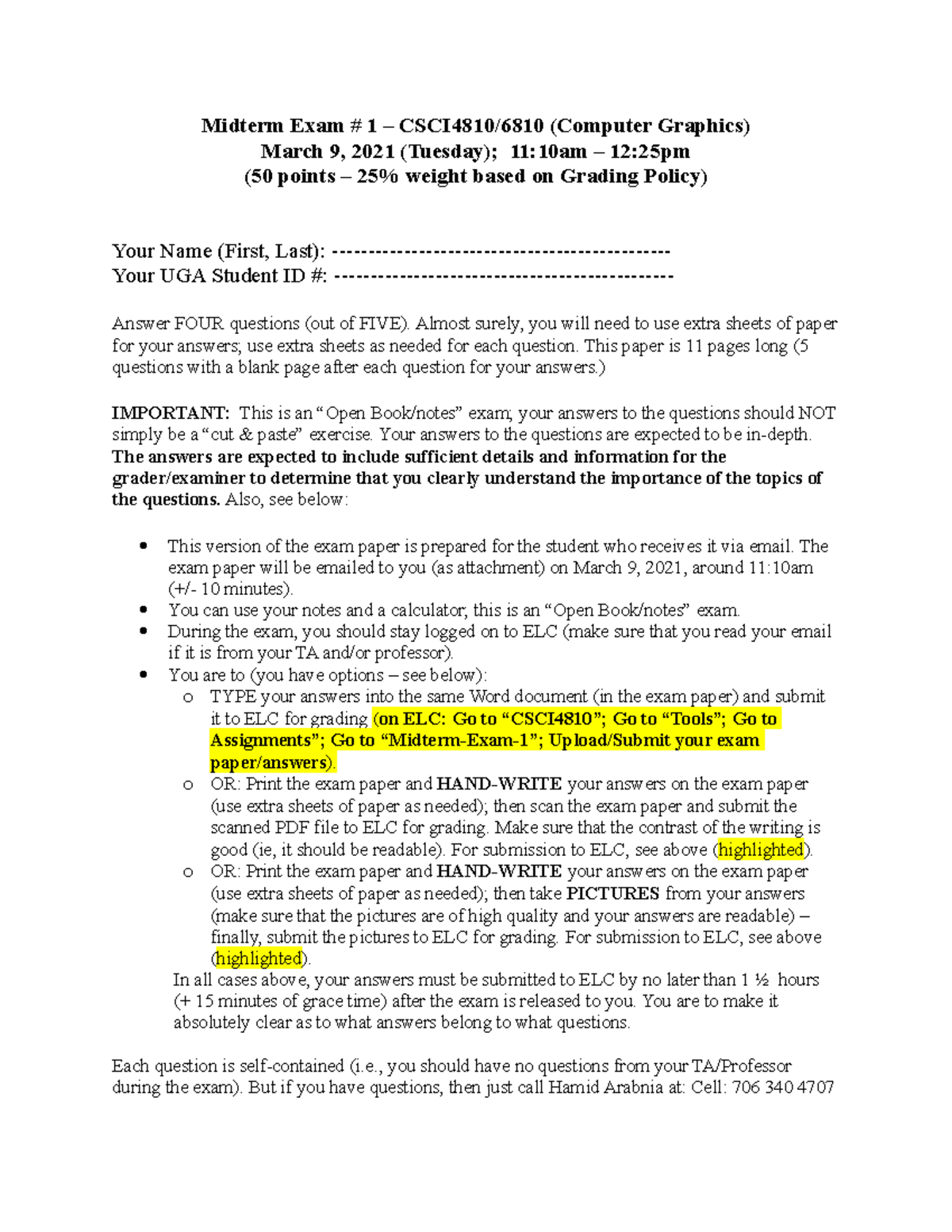 Midterm Exam #1 - CSCI4810/6810 (Computer Graphics) Details ...