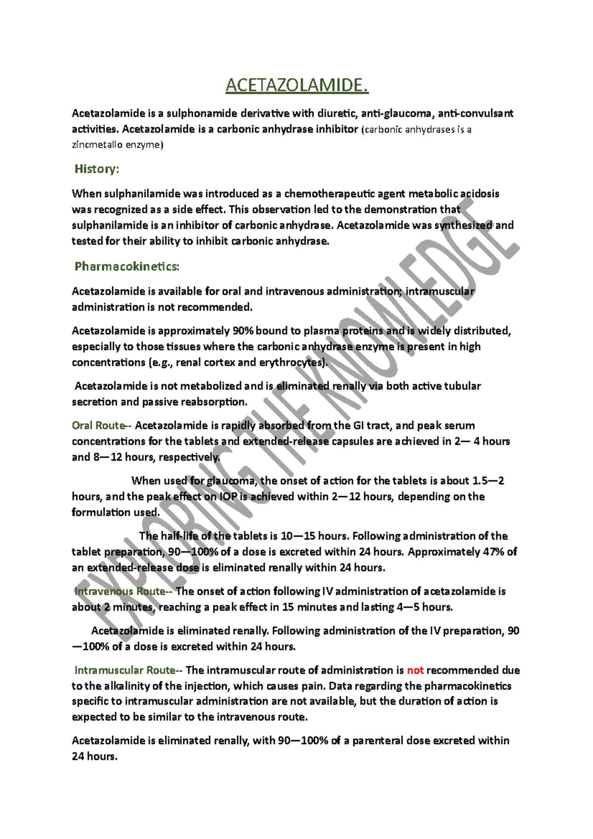 Acetazolamide: Key Pharmacology & Clinical Uses for Medicine 101 - Studocu