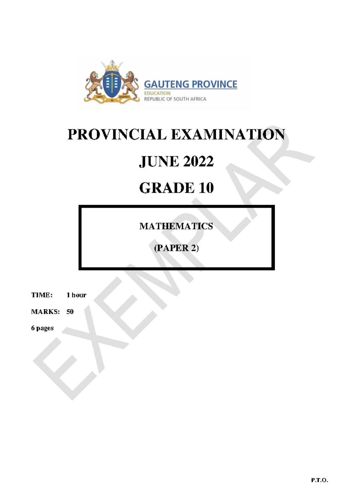 Mathematics Grade 10 June Exam Paper 2 - 2024 Control Test - Studocu