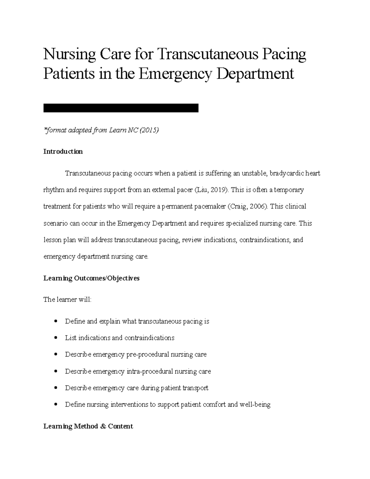 Exemplar NUR 540 Lesson Plan Module 5 FA20 - Nursing Care for ...