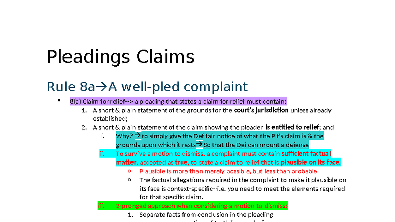 Civ Pro Outline: Key Rules and Principles for Pleadings and Claims ...
