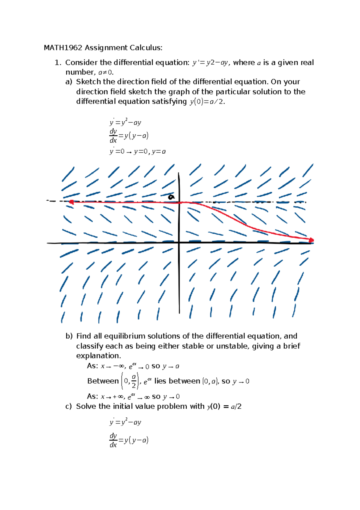 MATH1962 Assignment: Differential Equations and Solutions - Studocu