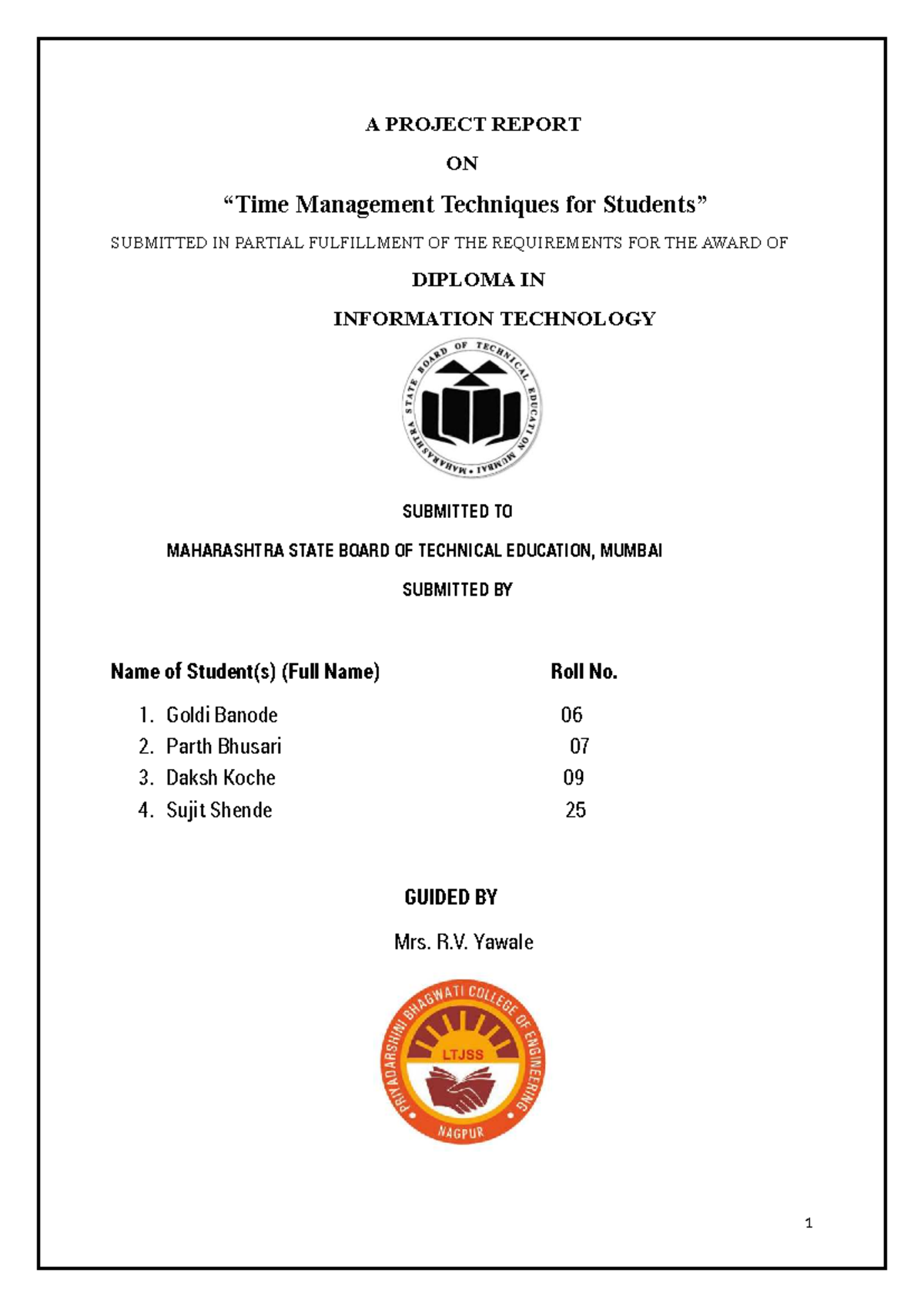 Diploma Project Report: Time Management Techniques for IT Students ...