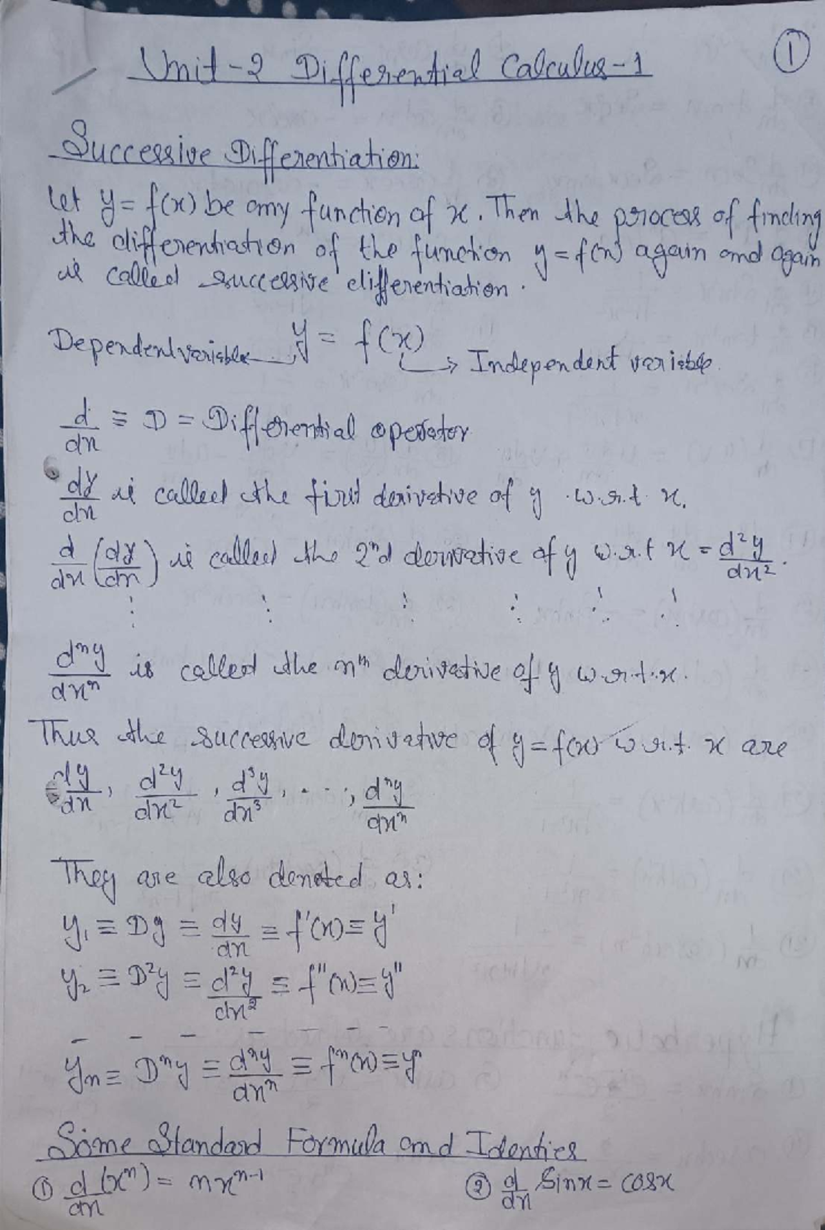 Unit 2 Differential 1: Successive Differentiation Notes - Studocu