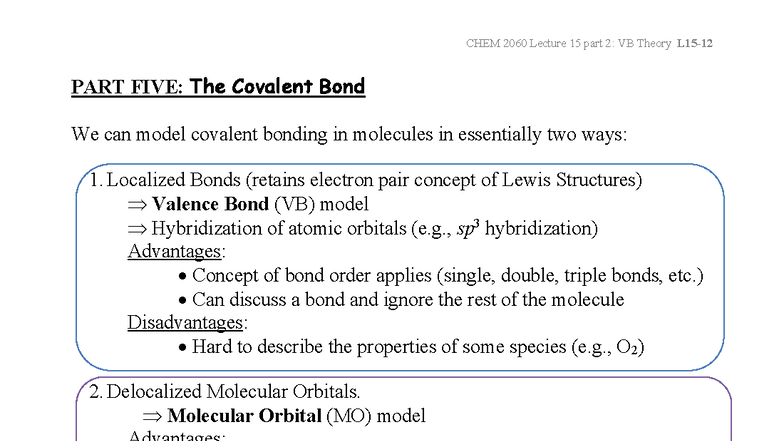 CHEM 2060 Lecture 15 Part 2: Valence Bond Theory and Covalent Bonds ...