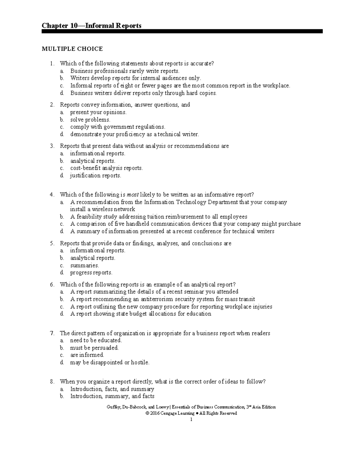 Chapter 10: Business Reports and Their Organizational Patterns - Studocu