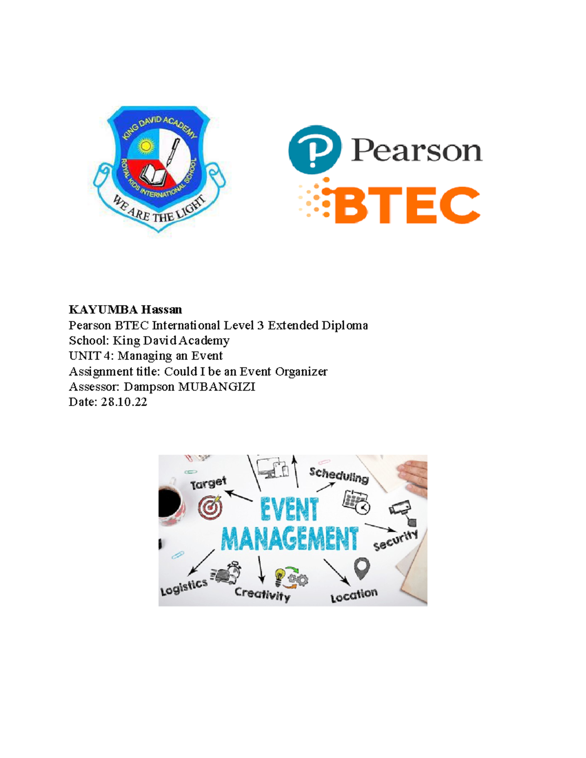 Managing an Event: Skills and Lessons Learned (BTEC Level 3) - Studocu