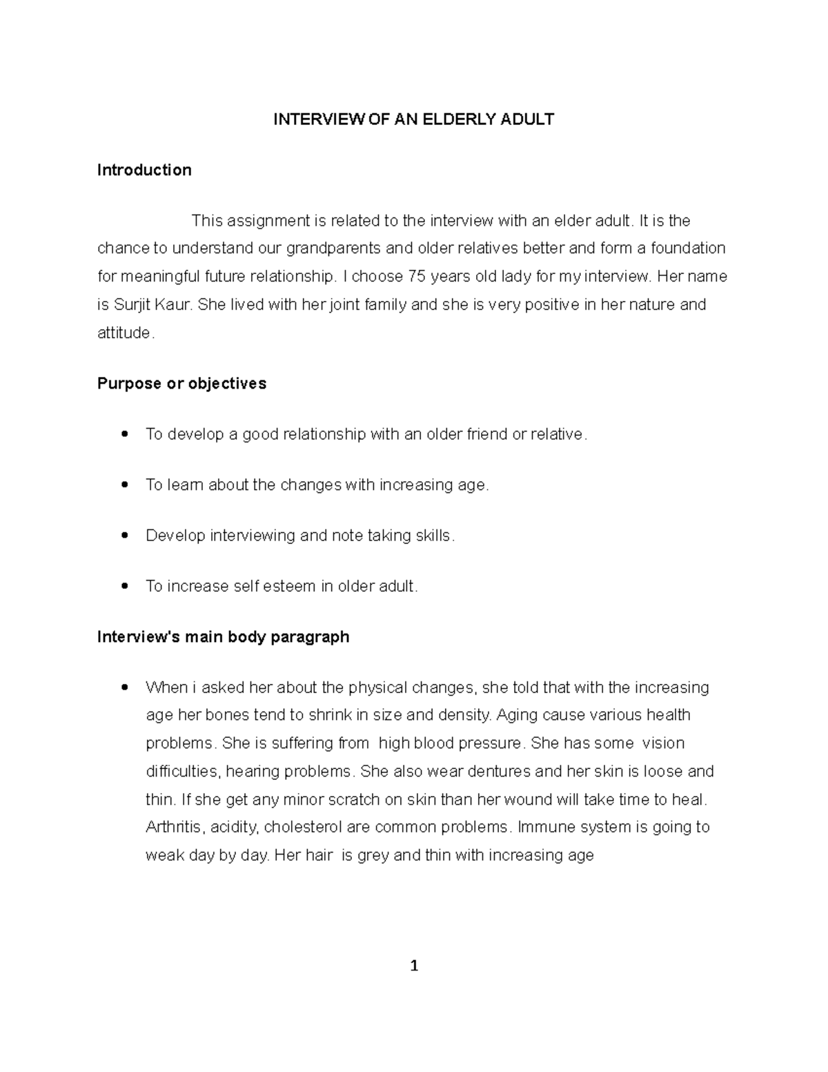 Elderly Interview Assignment: Insights on Aging & Relationships - Studocu