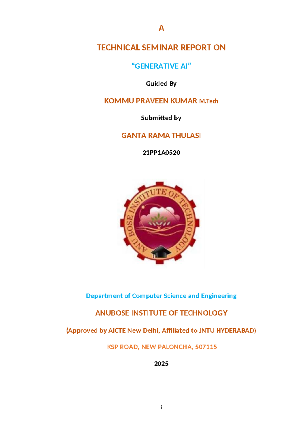 B.Tech Technical Seminar Report on Generative AI - Studocu