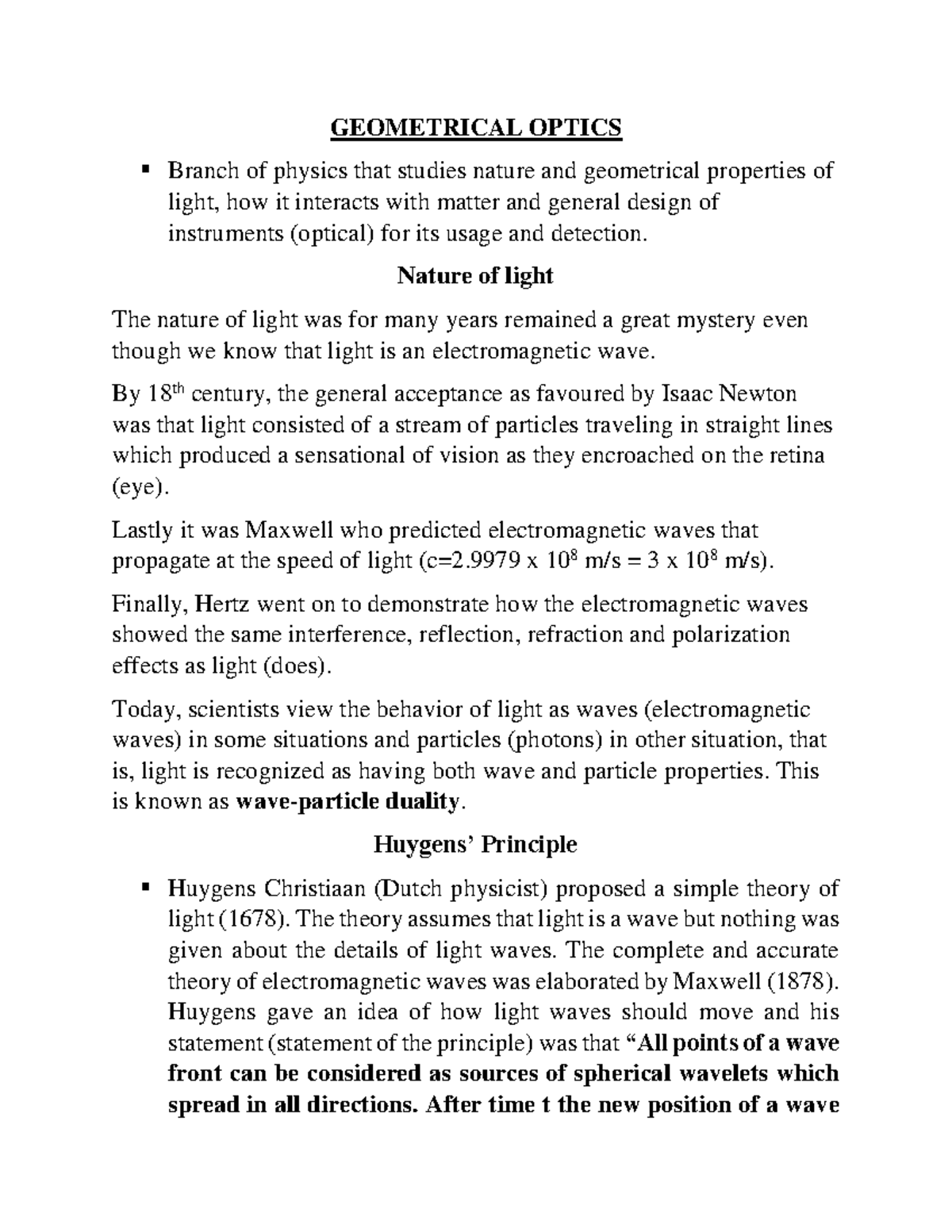 Geometrical Optics: Nature, Properties, and Laws of Light - Studocu