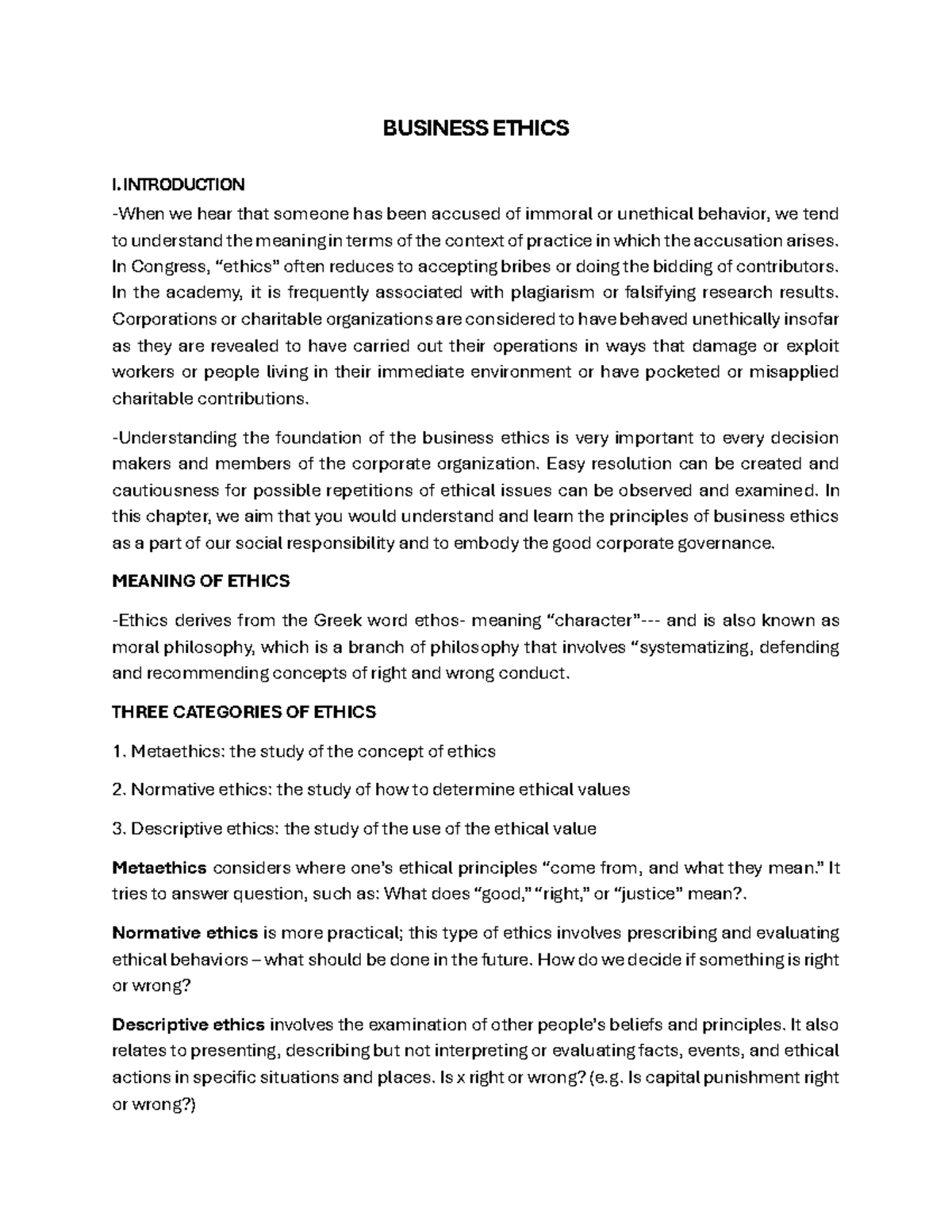 BUSINESS ETHICS I: INTRODUCTION TO MORAL PHILOSOPHY AND MANAGEMENT ...