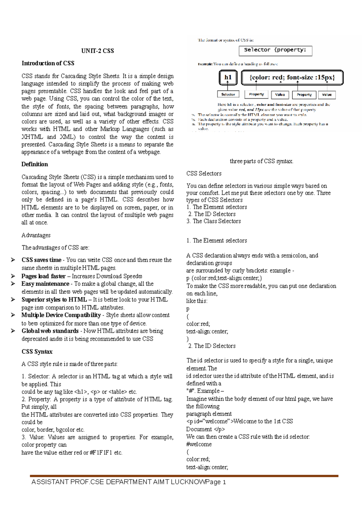 UNIT-2 WT CSS - Lecture Notes on Cascading Style Sheets - Studocu