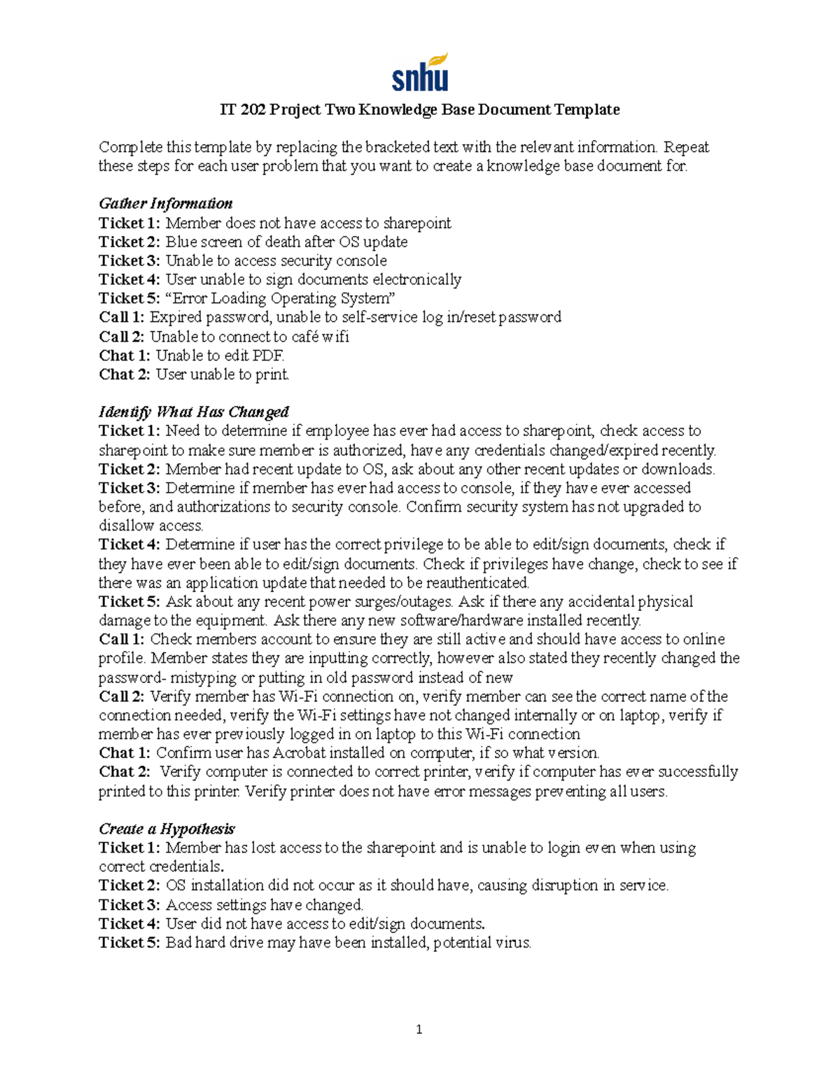 IT 202 Project Two Final Submission Knowledge Base Document Guide - Studocu