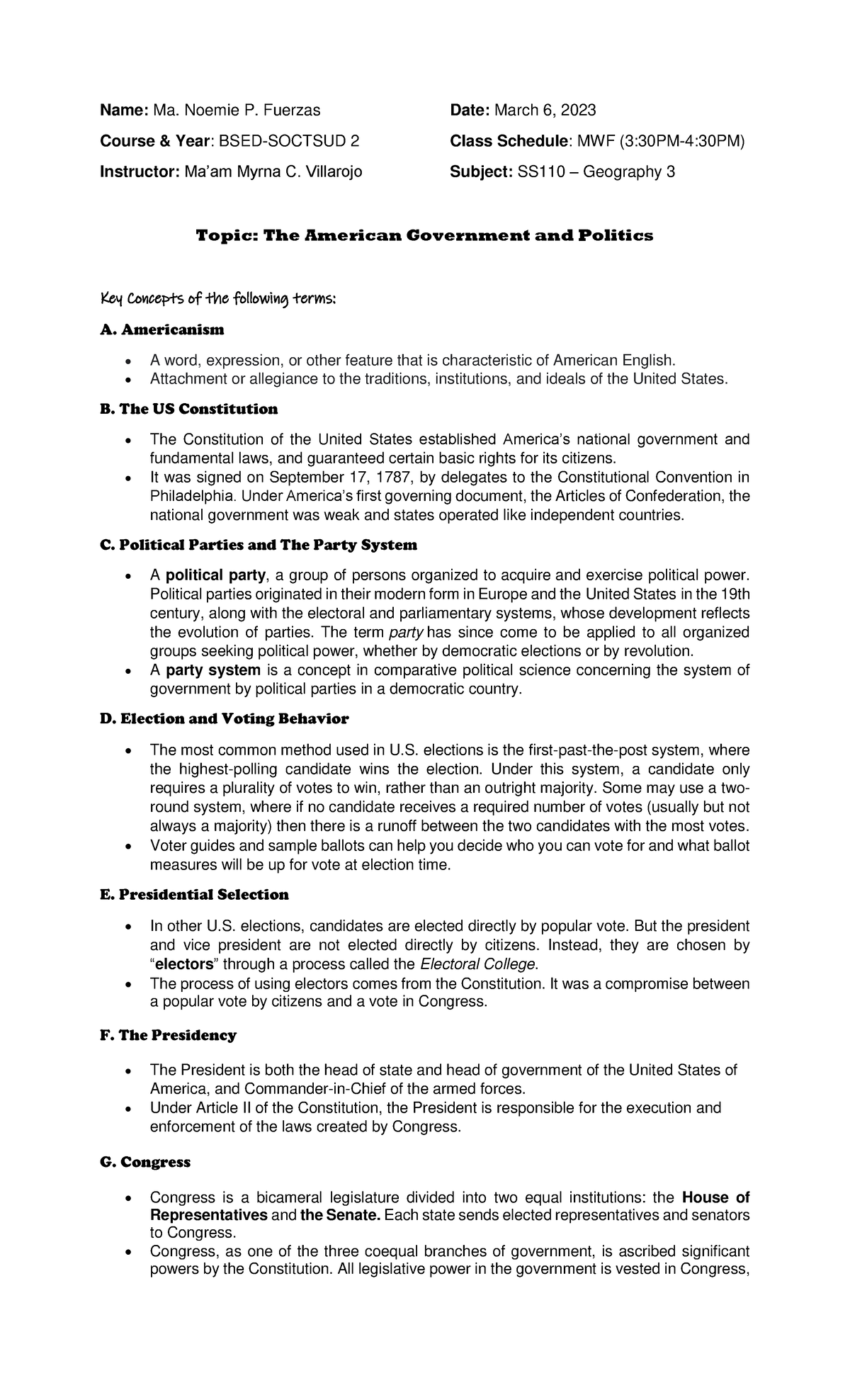 SS110 Geography 3: American Government & Politics Key Concepts - Studocu