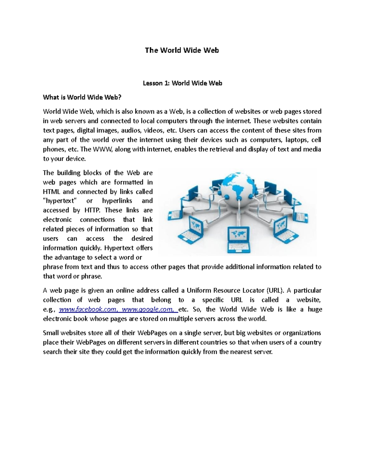 IT01 Chapter 7 - What is World Wide Web? - The World Wide Web Lesson 1 ...