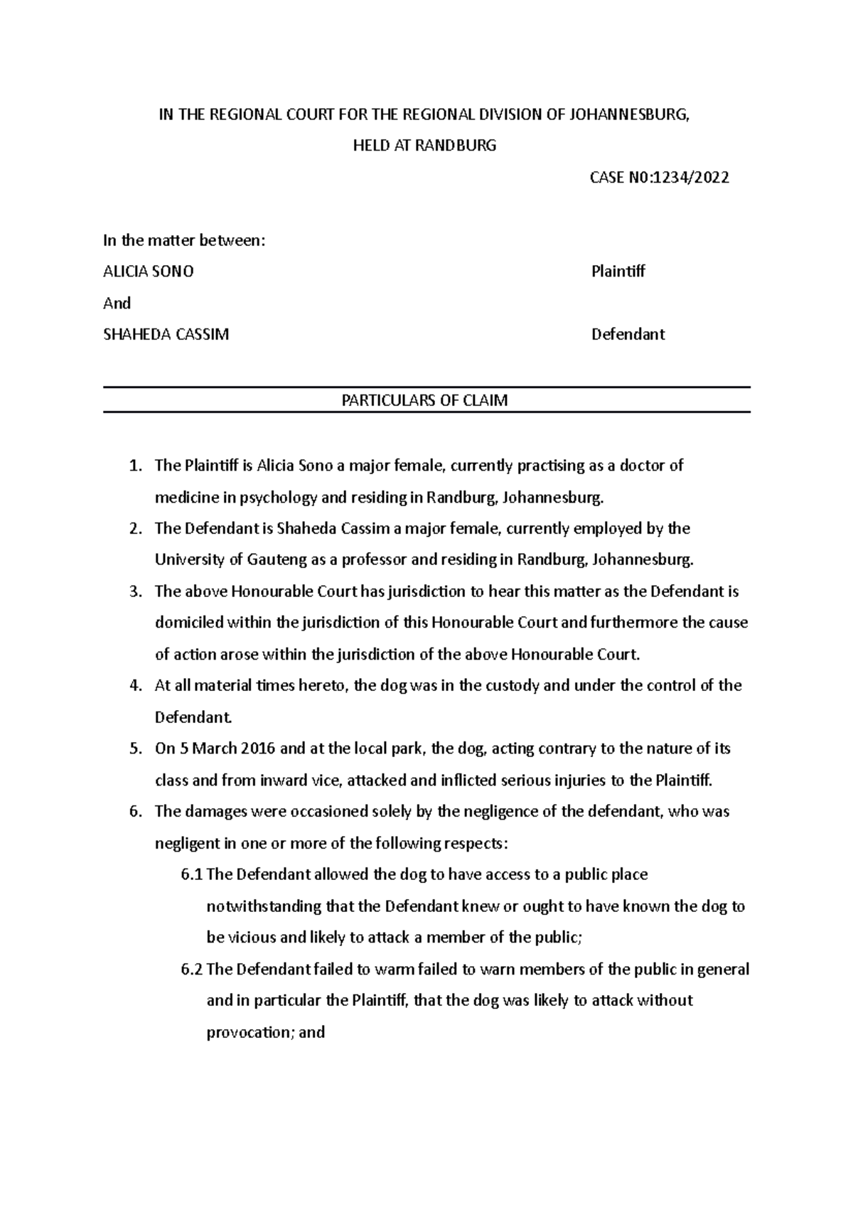 Case Study: Legal Proceedings Against Negligence in Dog Attack - 1234/ ...