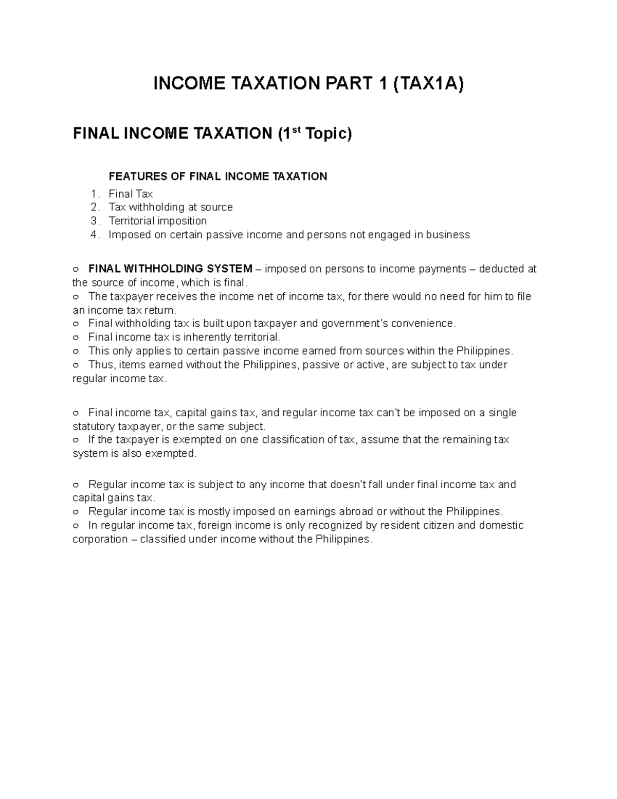 Income Taxation Midterm Reviewer (TAX1A) - Final Exam Prep - Studocu