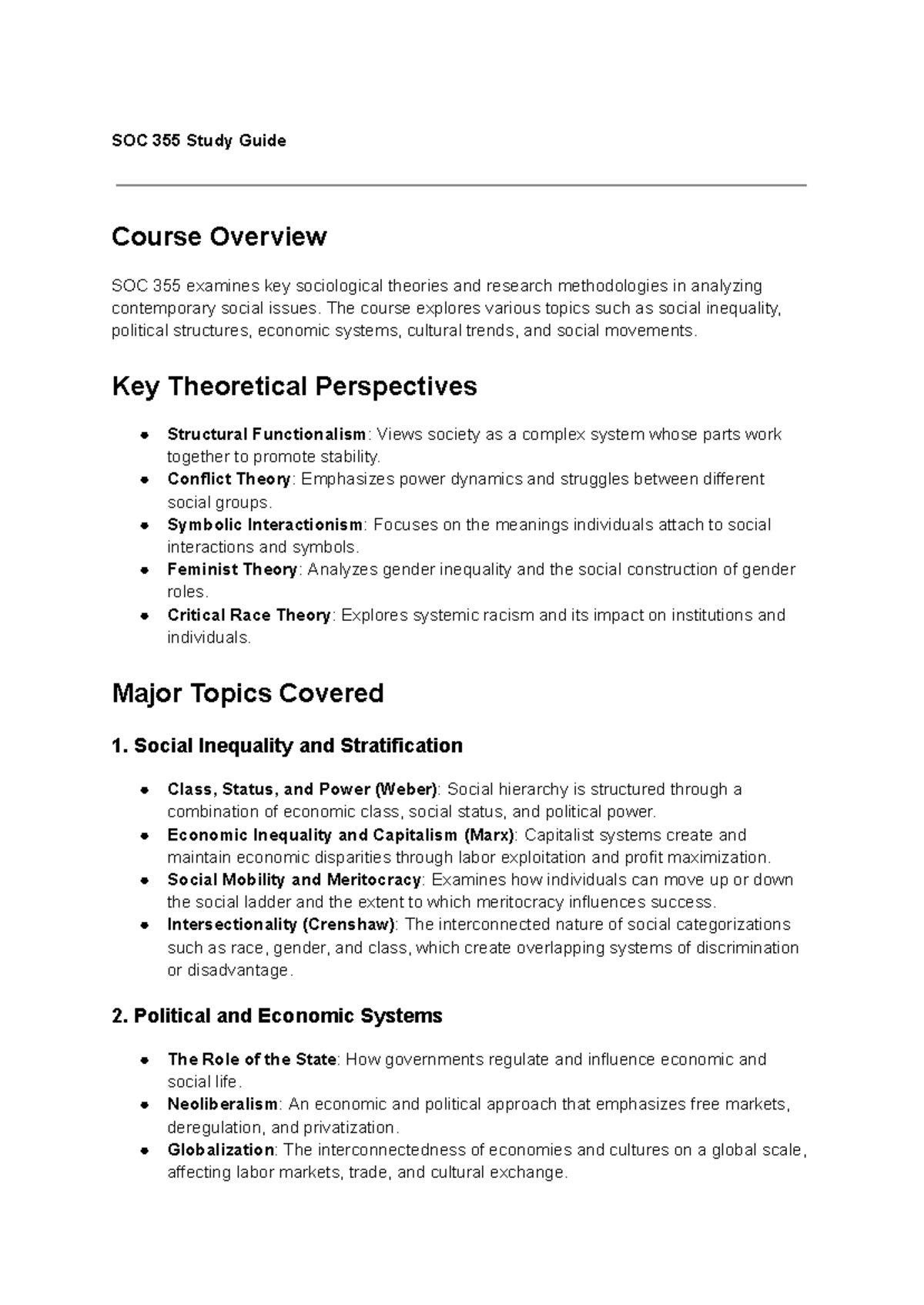 SOC 355 Study Guide - SOC 355 examines key sociological theories and ...