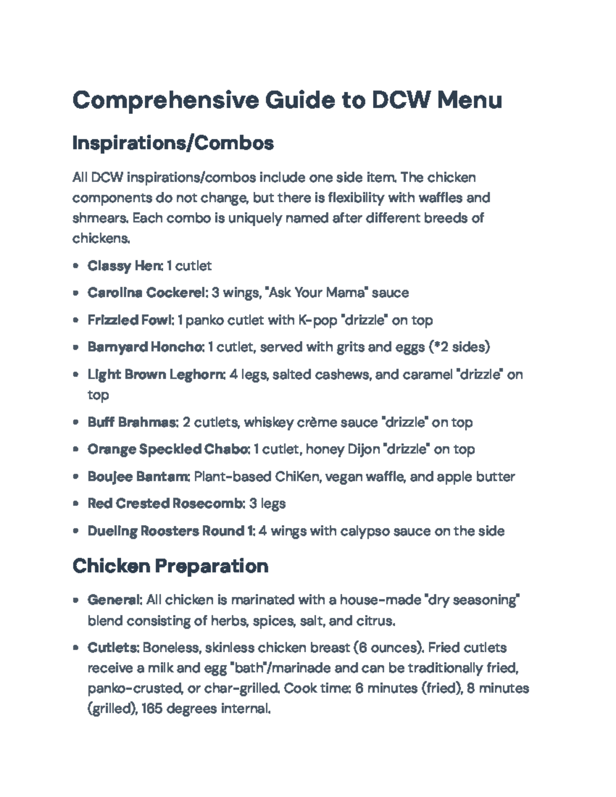 Menu Guide for DCW Inspirations: Combos, Waffles & Specialties ...