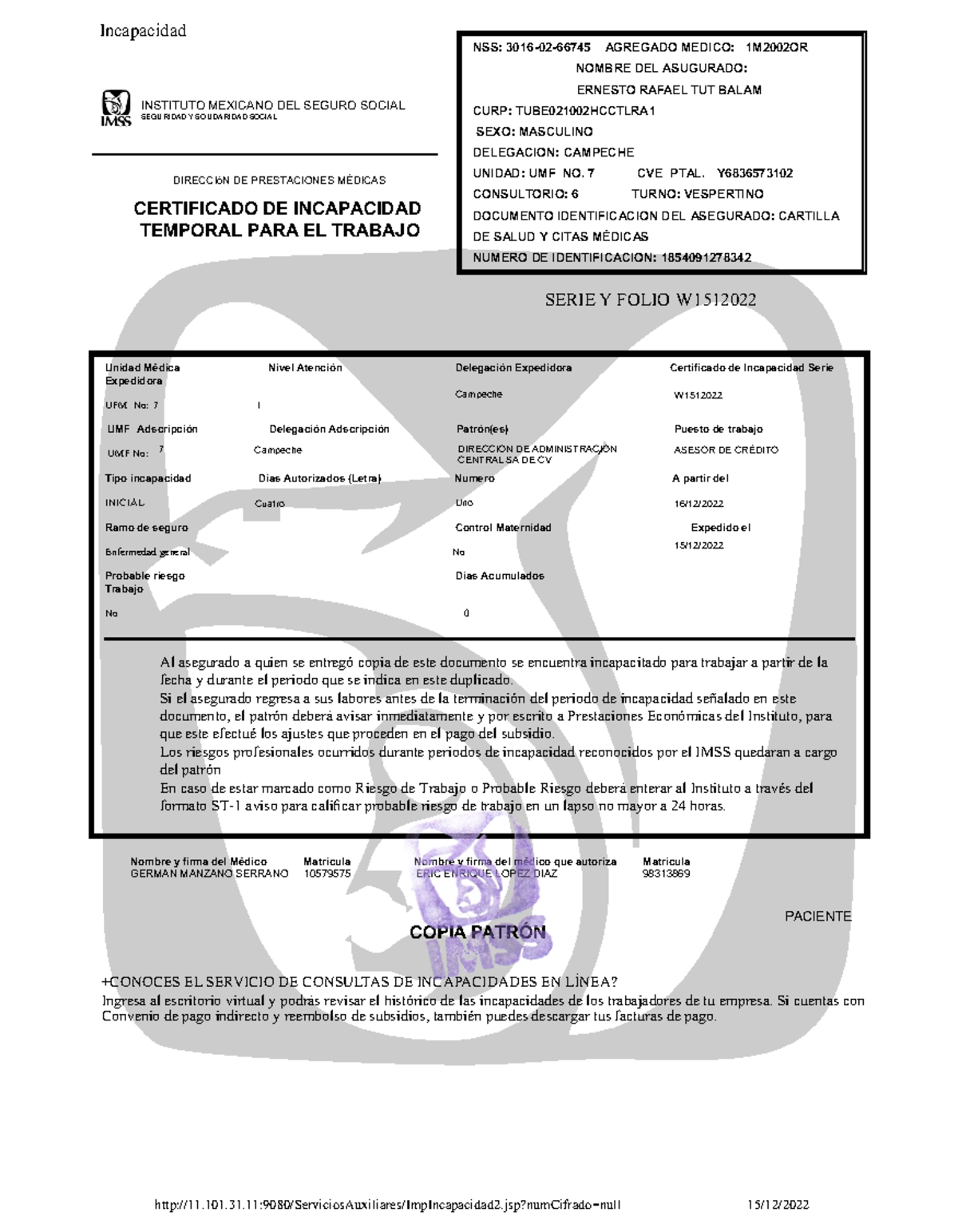 614849173 - Certificado de Incapacidad (IMSS) - Detalles Médicos - Studocu