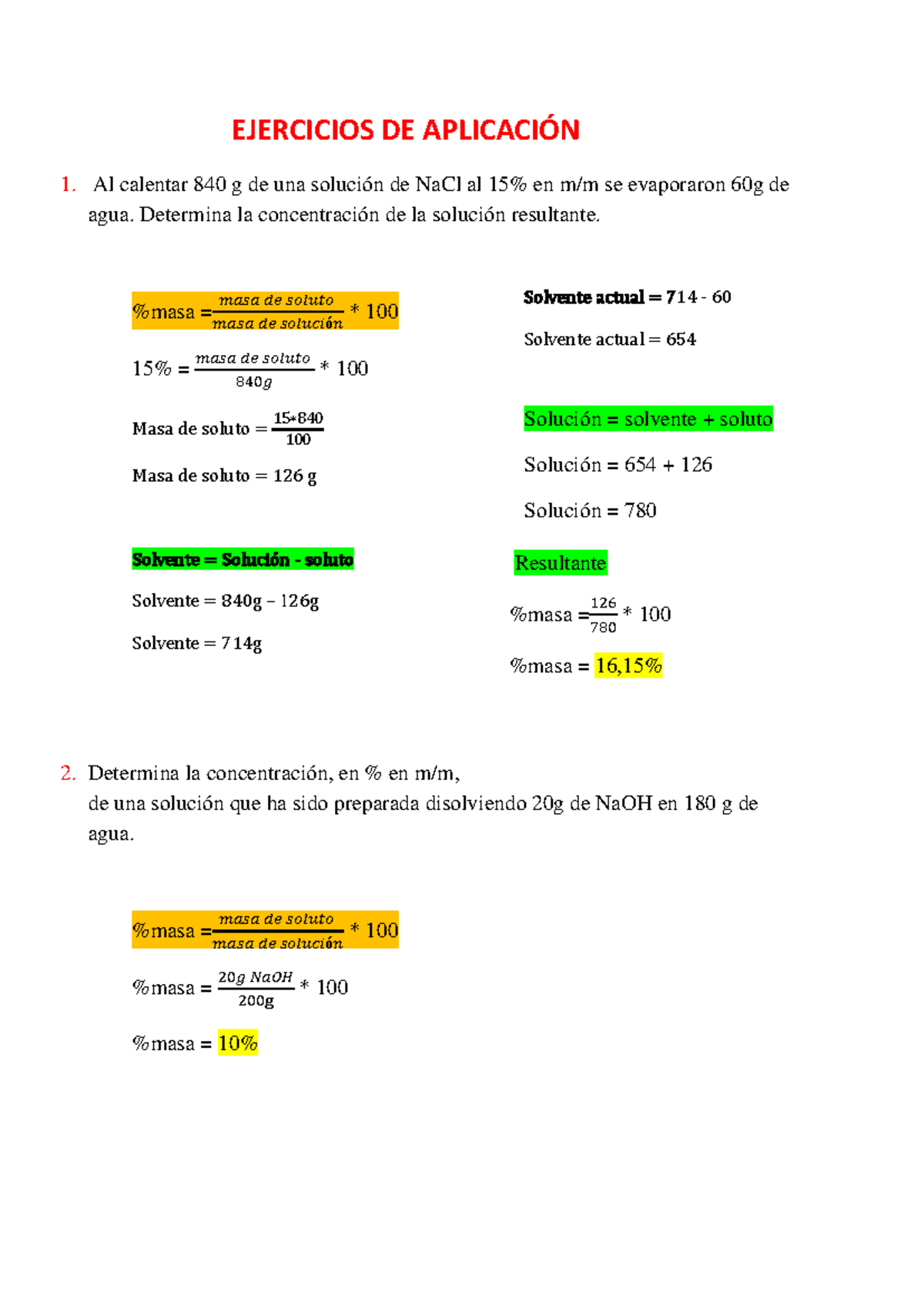 Ejercicios de Aplicación de Soluciones y Concentraciones - Química ...