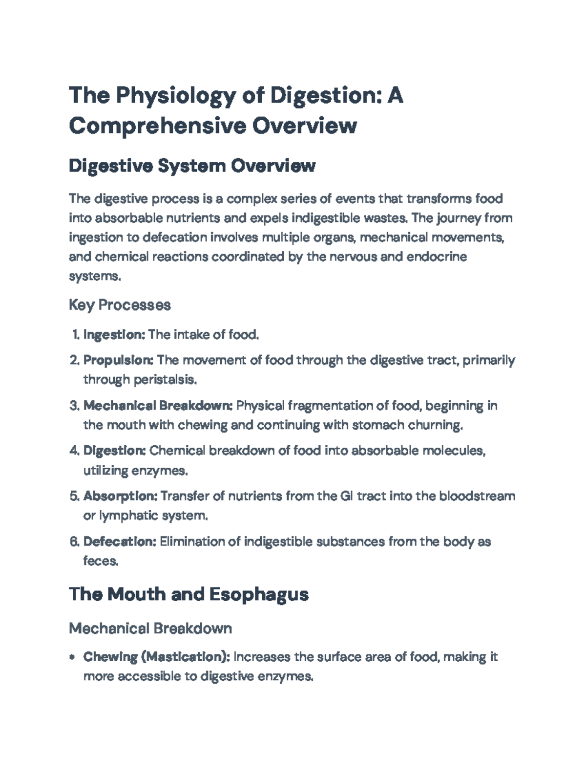 Physiology of Digestion: Comprehensive Overview (Course Code: BIO 101 ...