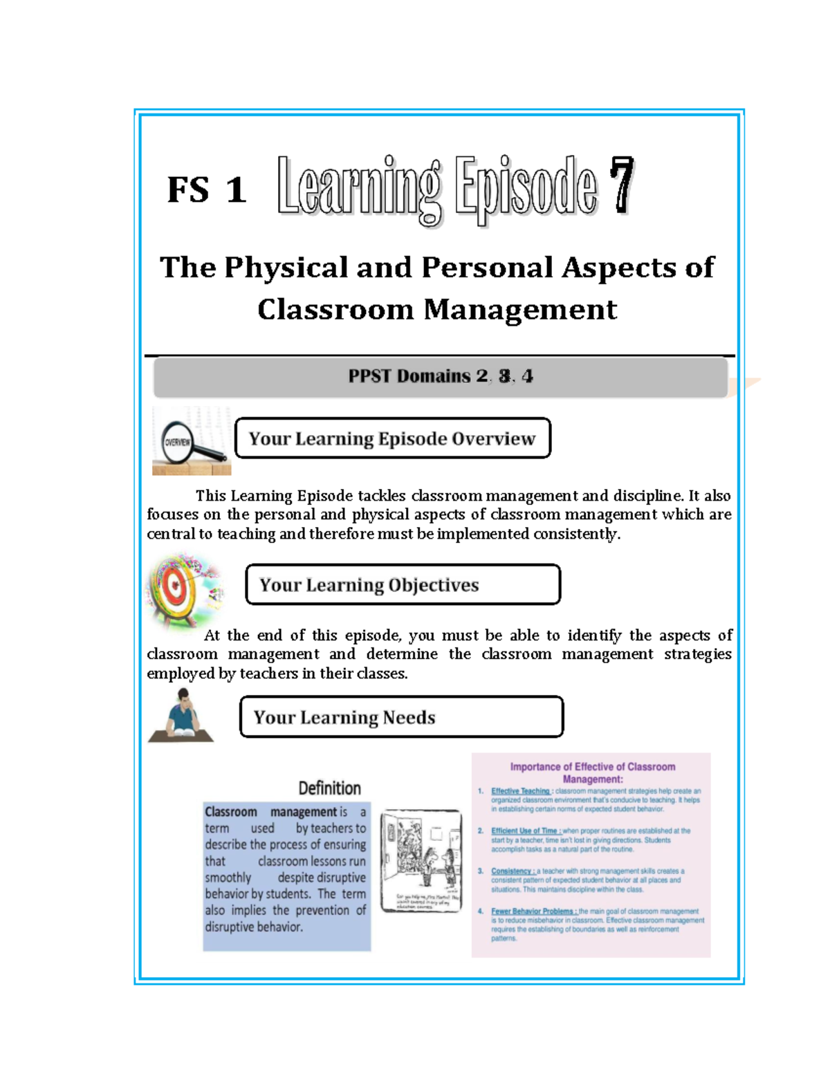 FS 1 Effective Classroom Management: Personal & Physical Aspects - Studocu