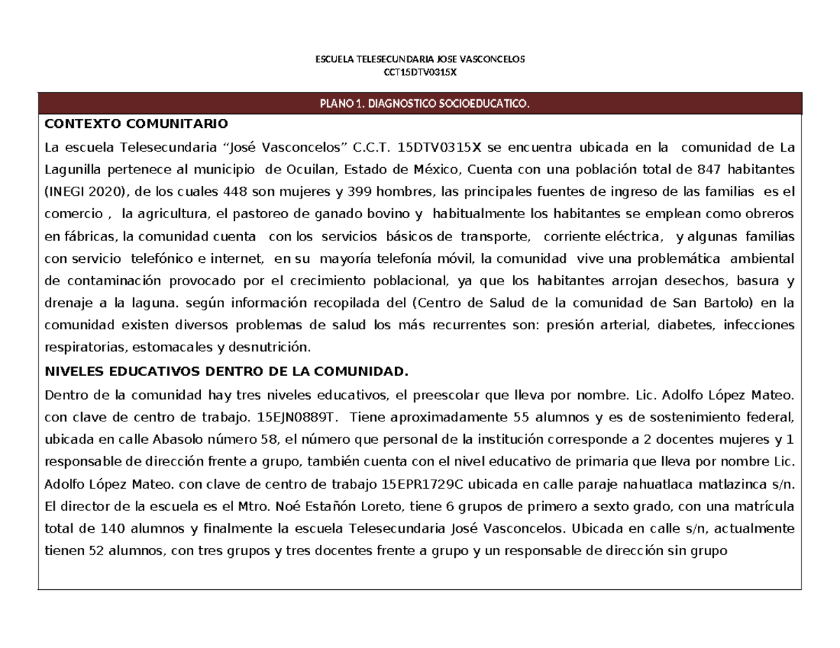 Diagnóstico Socioeducativo y Contexto Comunitario en Telesecundaria ...