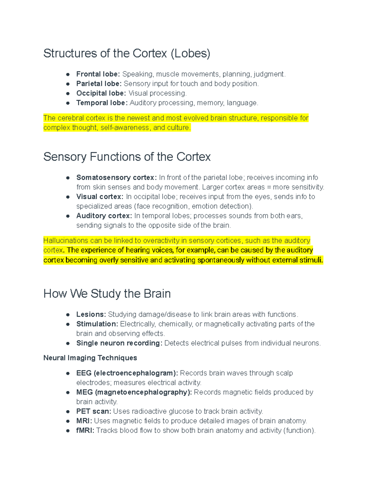 Cortex Structures & Functions: Brain Regions Overview (9-15 Notes ...