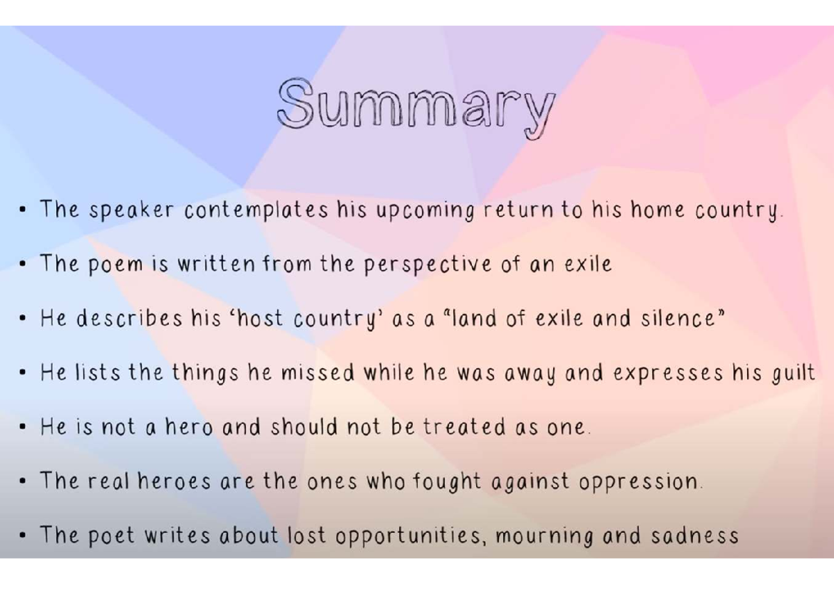 Poem Analysis: The Exile's Return and Longing for Home - Studocu