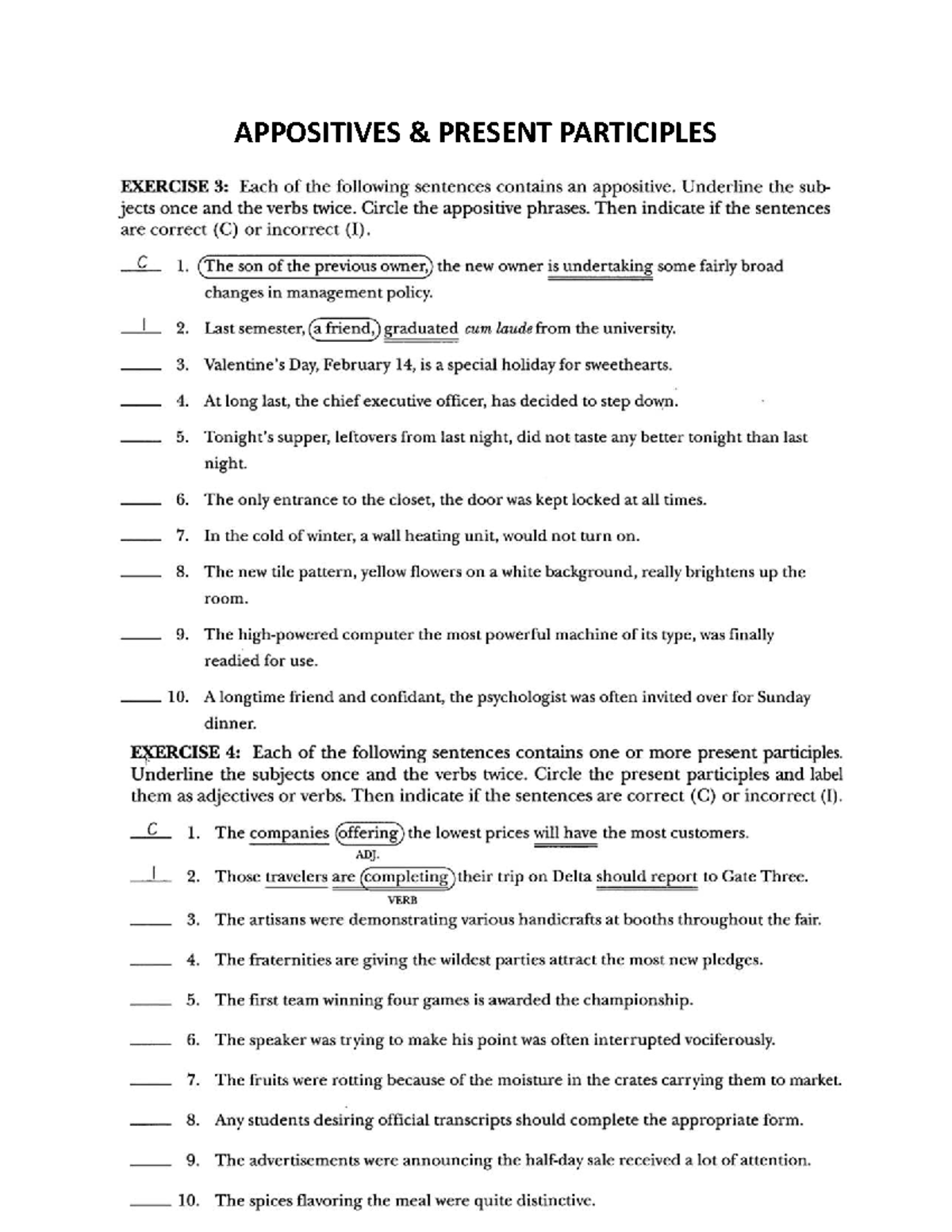Appositives and present participles exercise 3 and 4: Structure TOEFL ...