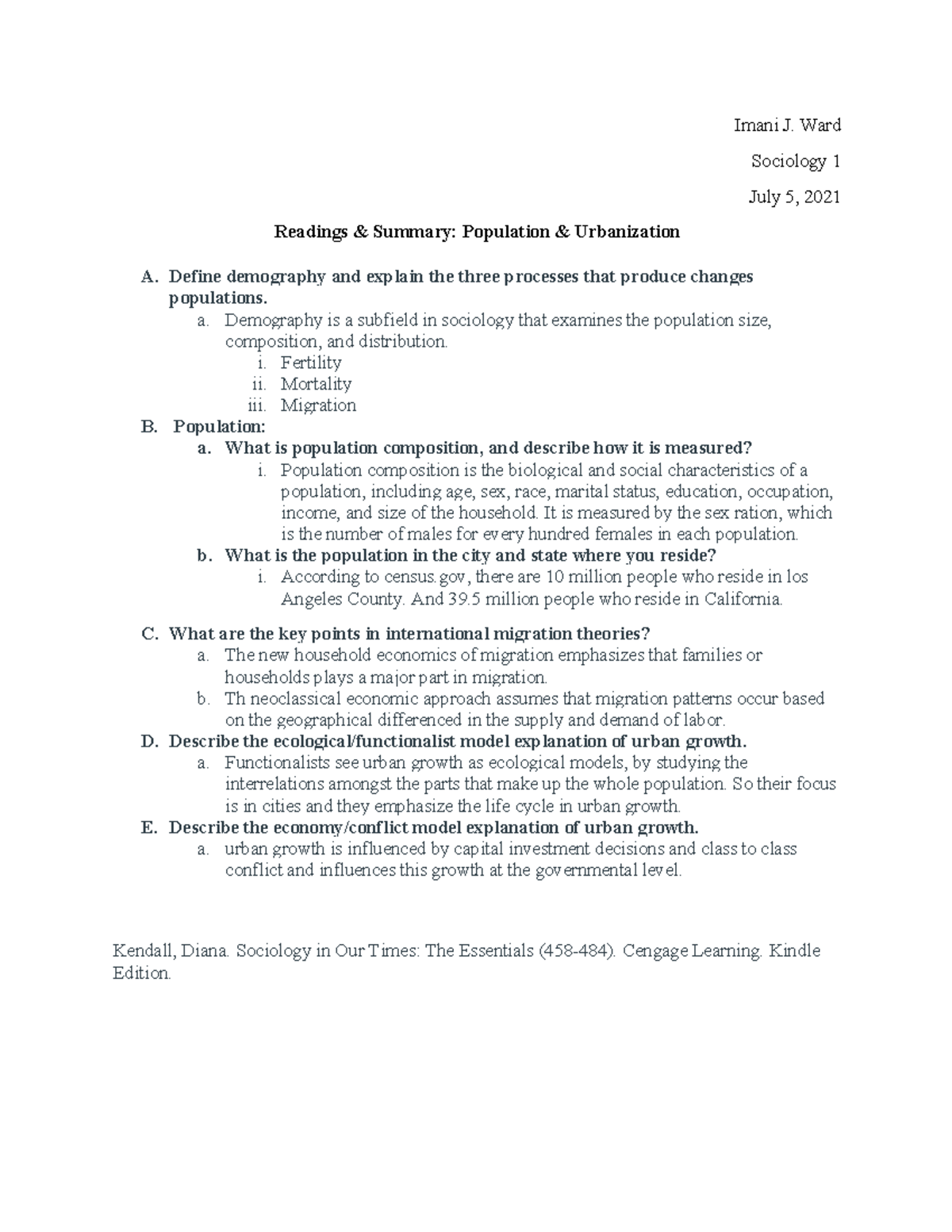 Sociology 1 Readings Summary: Population & Urbanization Insights - Studocu