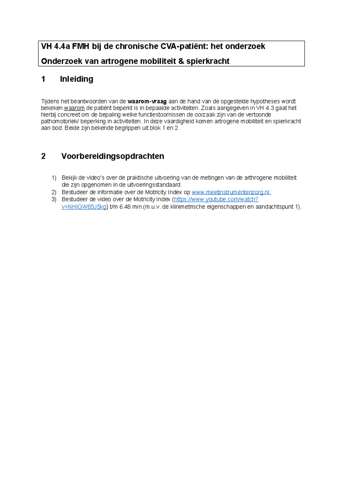 DEF VH 4.4a FMH Onderzoek Artrogene Mobiliteit en Spierkracht - Studeersnel