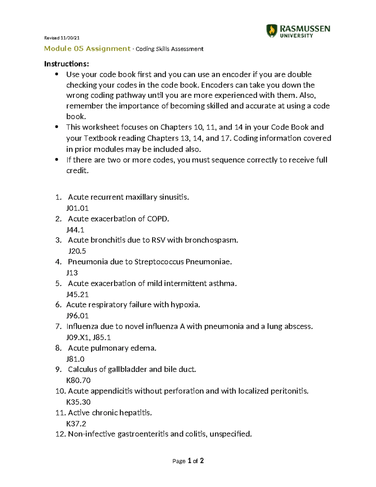 HIM1125 Module 05 Assignment: Billing & Medical Necessity Worksheet - Studocu